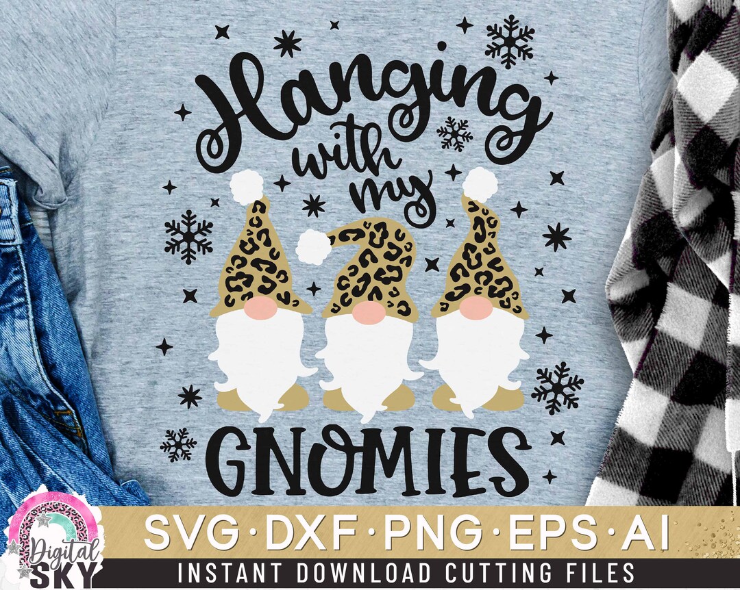 Hanging With My Gnomies Svg, Leopard Pattern Hat Gnome Svg, Christmas ...