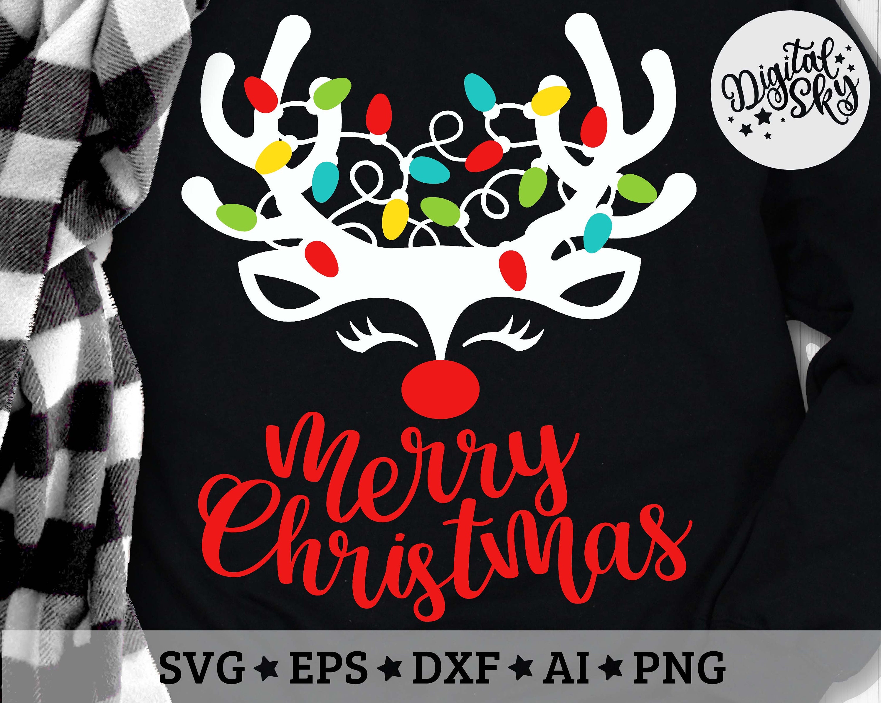 Christmas Lights Reindeer Svg Xmas Lights Moose Svg - Etsy