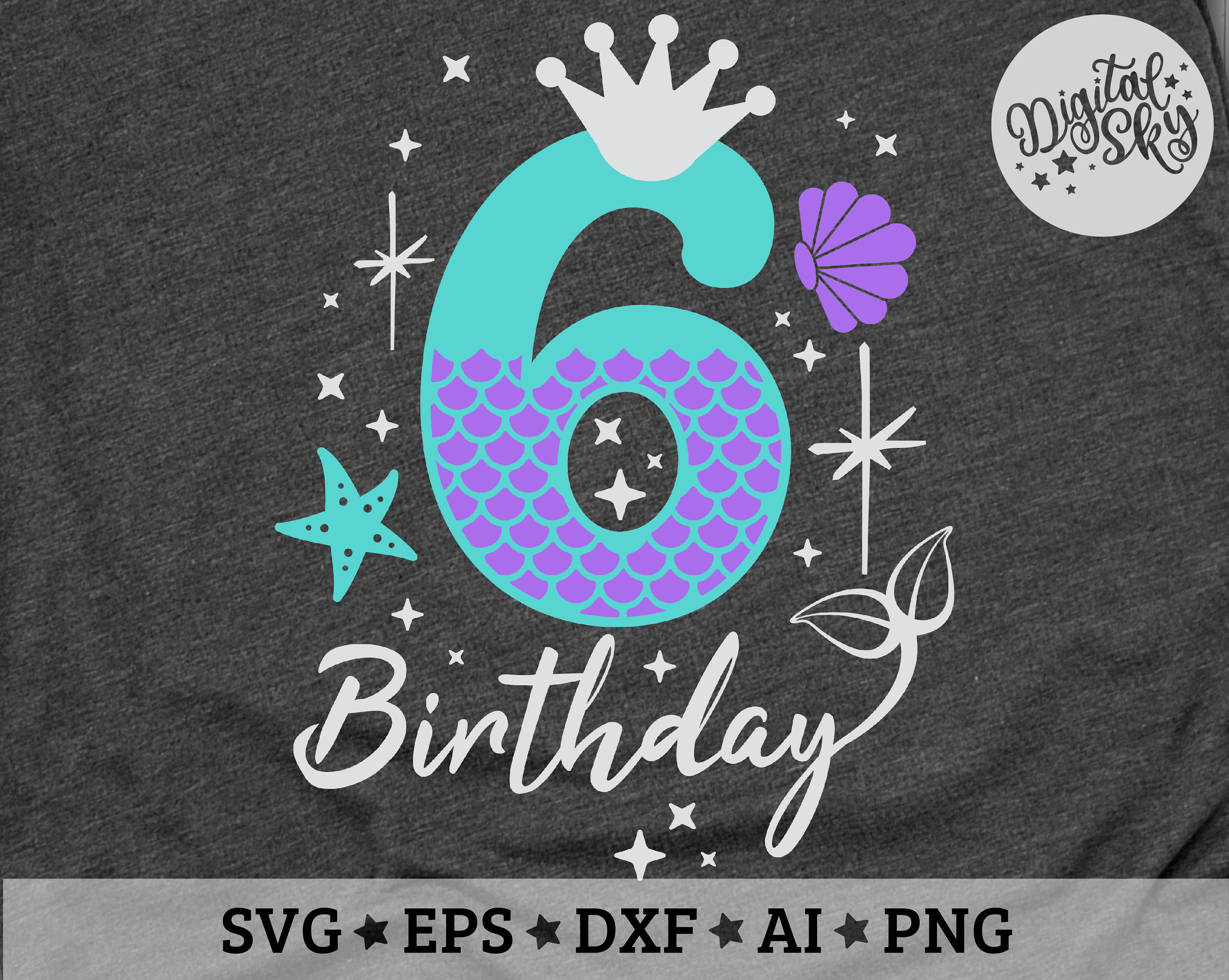 Mermaid 6th Birthday Svg Six Mermaid Number Svg | Etsy