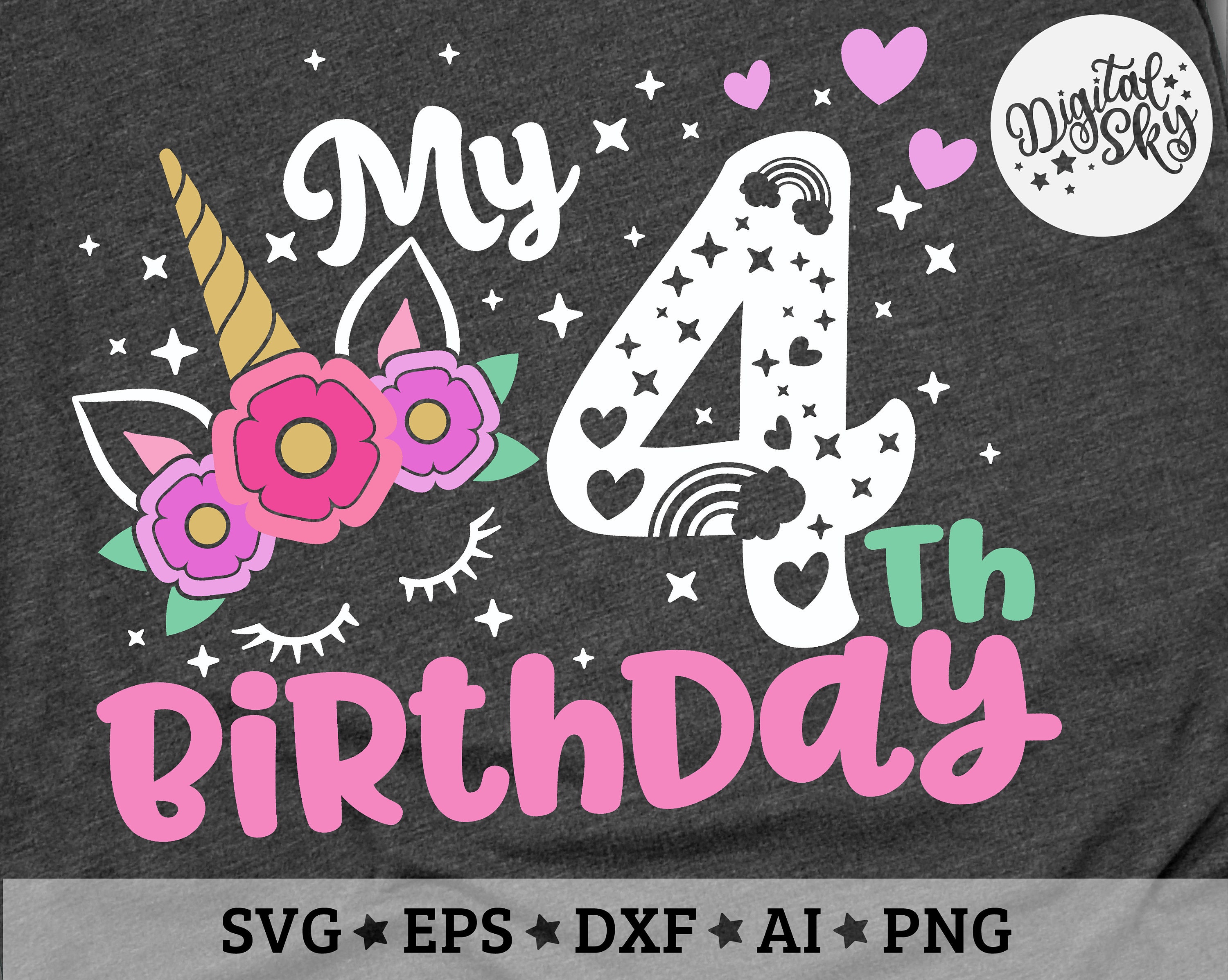 Unicorn Four Birthday Svg Fourth Birthday Svg Unicorn 4th - Etsy