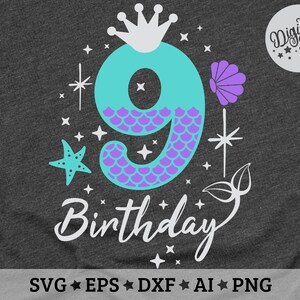 Mermaid 9th Birthday Svg, Nine Mermaid Number Svg - Etsy