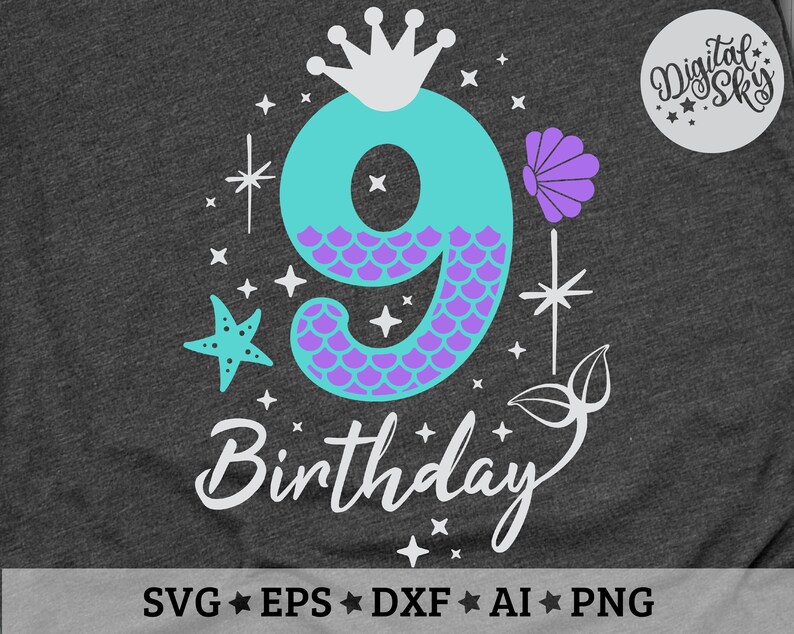 Mermaid 9th Birthday Svg Nine Mermaid Number Svg - Etsy