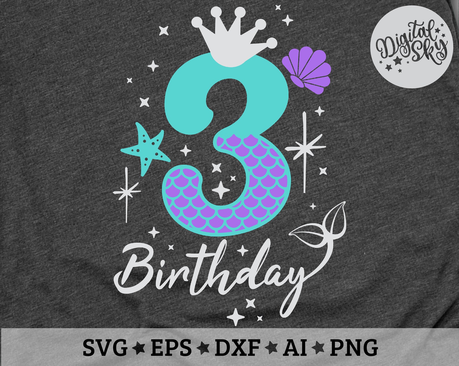 Mermaid 3rd Birthday Svg 3rd Bday Svg Third Number 3rd | Etsy
