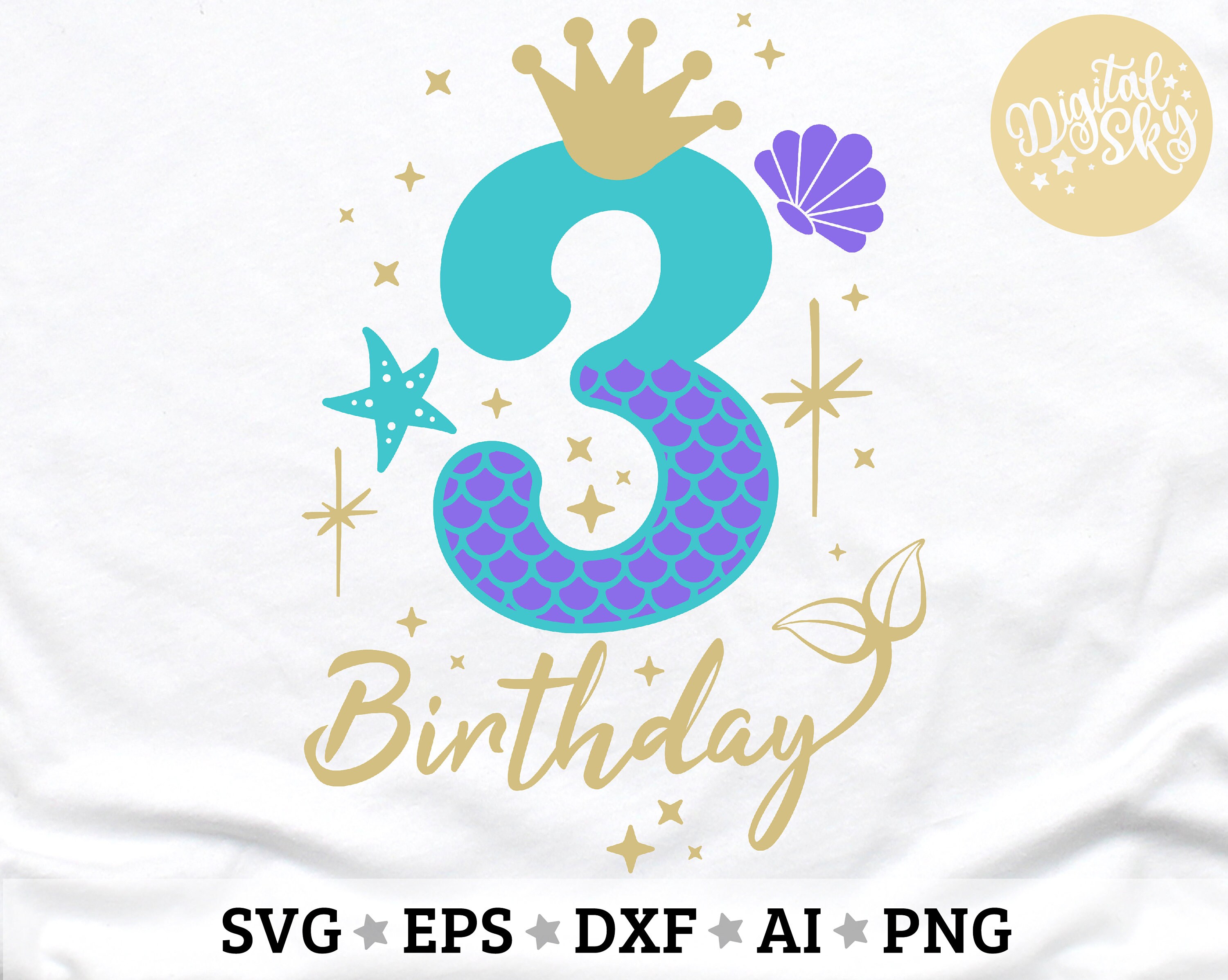 Mermaid 3rd Birthday Svg 3rd Bday Svg Third Number 3rd - Etsy