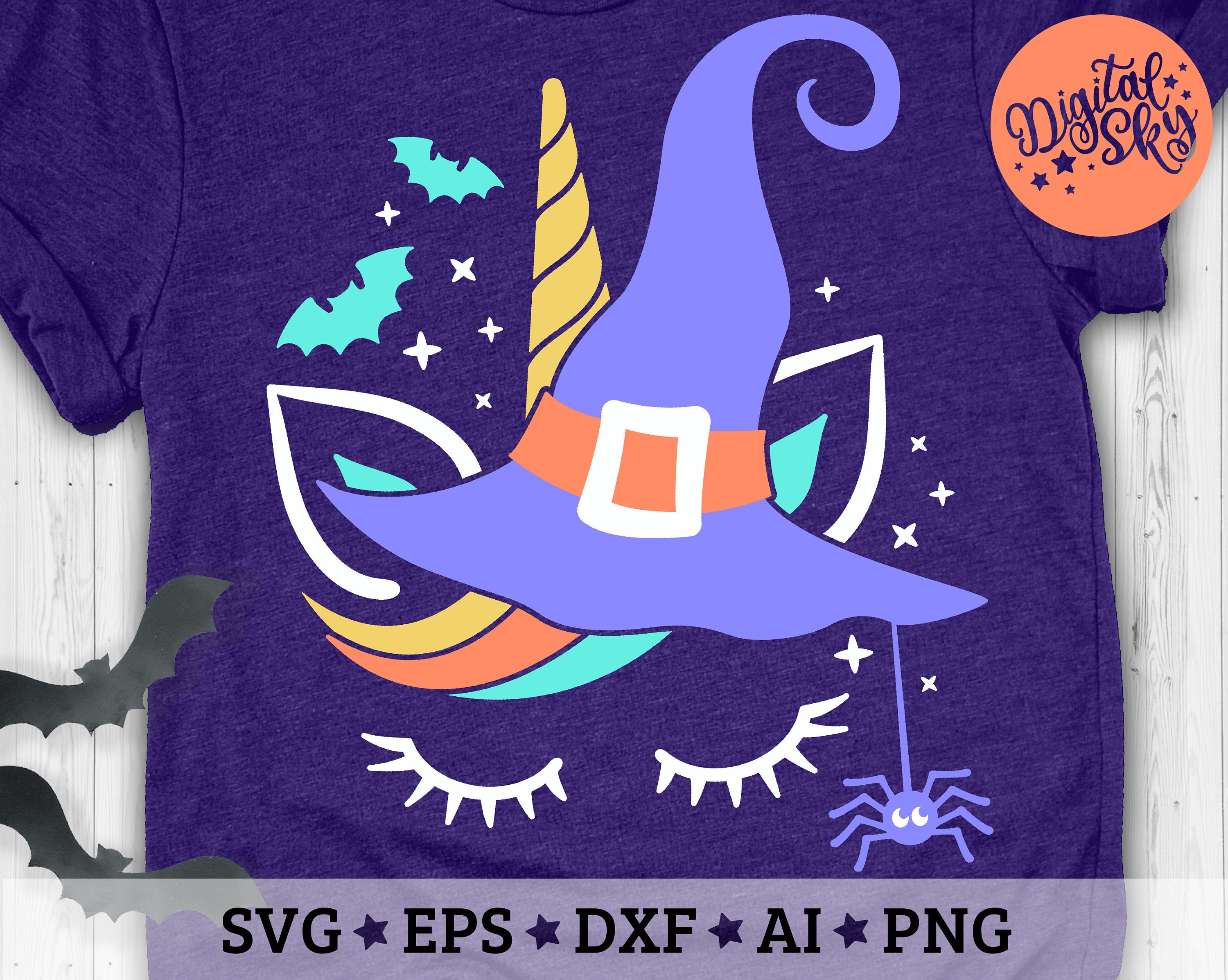 Halloween Unicorn Svg Unicorn Witch Svg Spider Witch Hat | Etsy