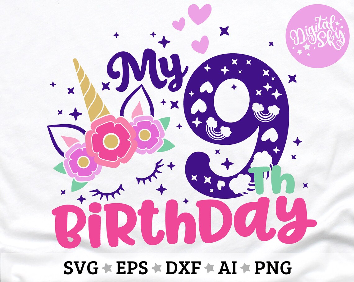 My 9th Birthday Svg Nine Birthday Svg Unicorn Birthday Svg | Etsy