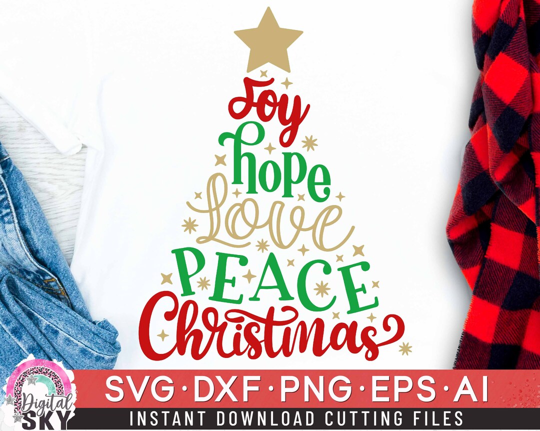 Joy Hope Love Peace Christmas Svg, Christmas Tree of Words Svg ...