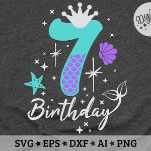 Mermaid 7th Birthday Svg, Seven Mermaid Number Svg - Etsy