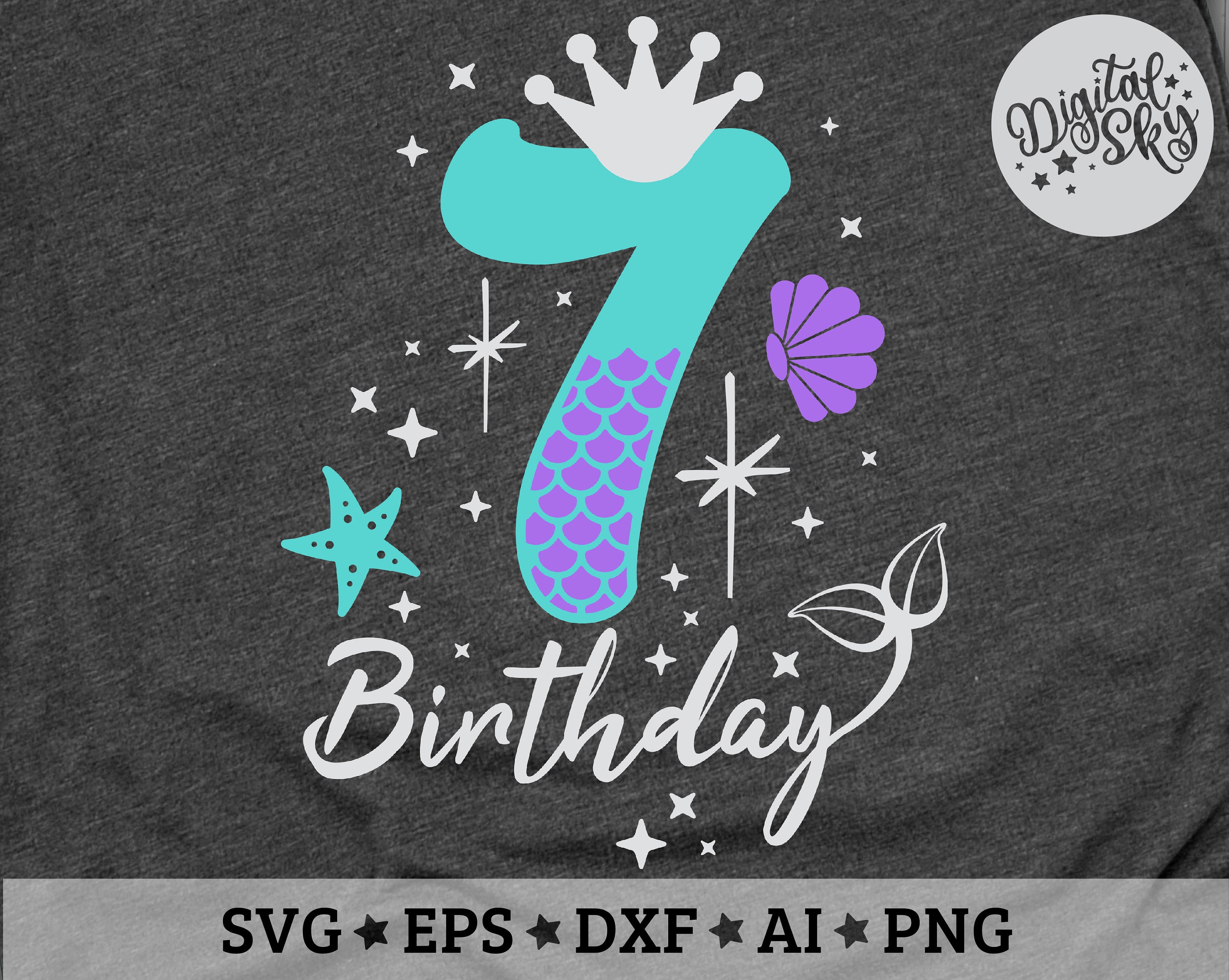 Mermaid 7th Birthday Svg Seven Mermaid Number Svg | Etsy