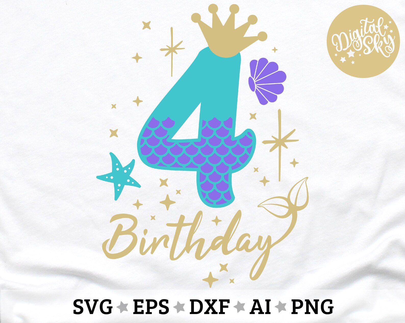 Mermaid 4th Birthday Svg 4th bday Svg Fourth Birthday 4th | Etsy