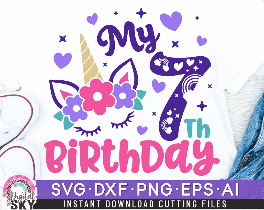 My 7th Birthday Svg, Unicorn Seven Svg, Unicorn Birthday Svg, Unicorn ...