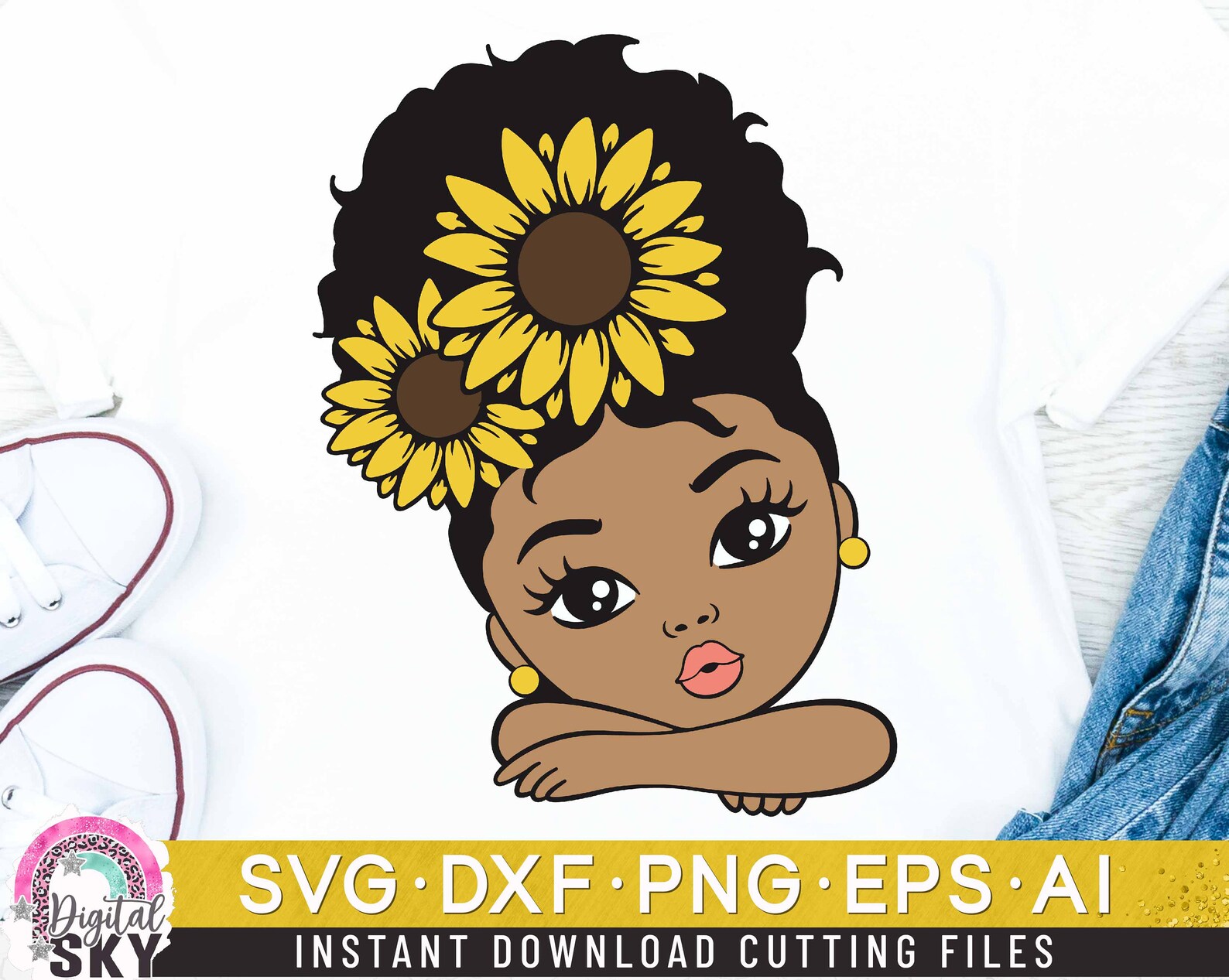 Sunflower Girl Svg Peekaboo Girl Svg Afro Puff Svg Summer - Etsy