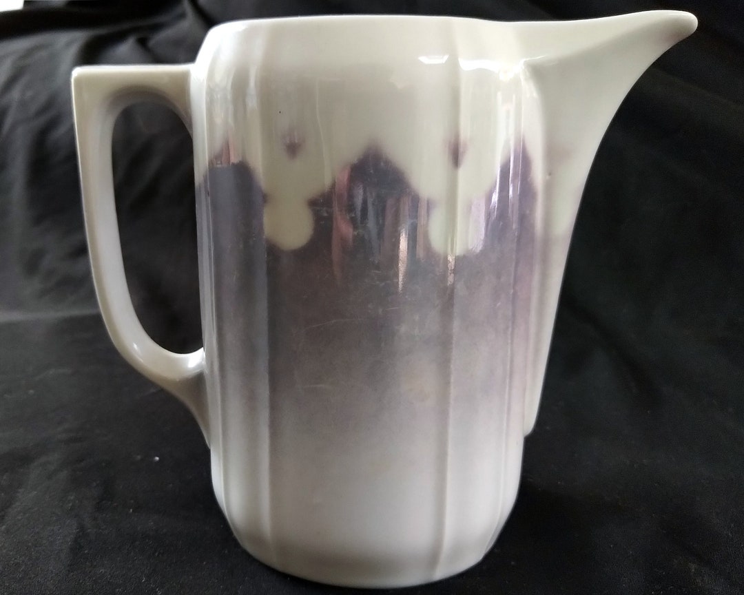 Vintage German Porcelain Pitcher - White With Lavender Glaze - Etsy