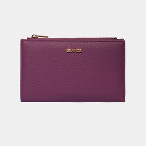 Purple Leather Bifold Wallet: Ladies Minimalist Zippered Purse - Etsy