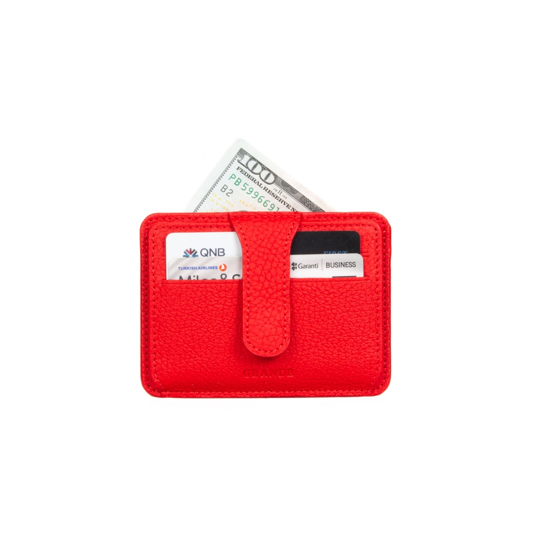 Red Leather Snap Card Holder: Slim Minimalist Wallet - Etsy