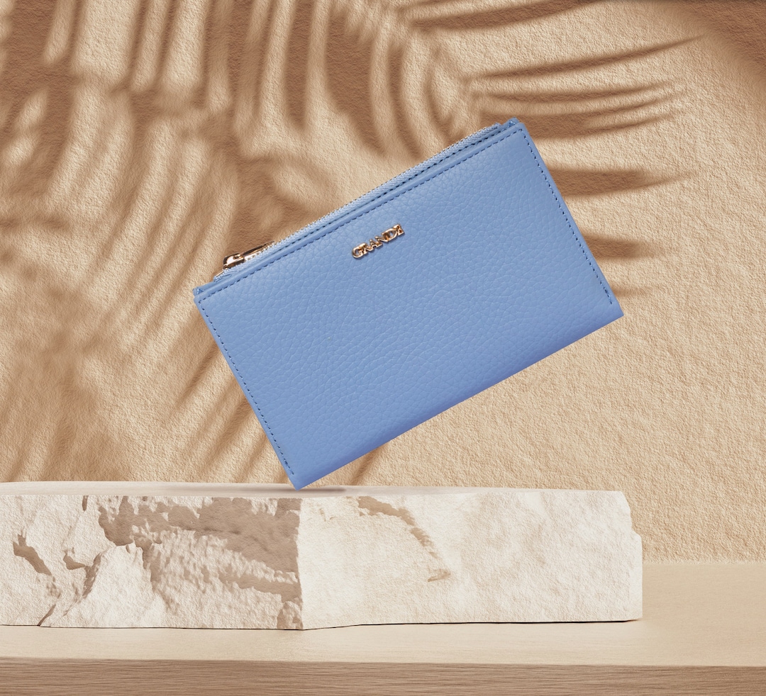 Iced Blue Leather Bifold Wallet: Women's Mini Purse With Zipper - Etsy