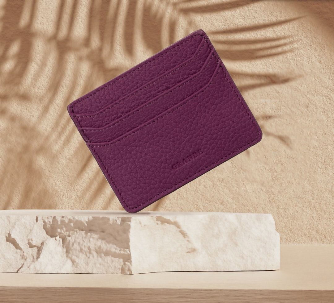 Purple Leather Slim Card Holder, Woman Leather Card Case, Men Leather ...