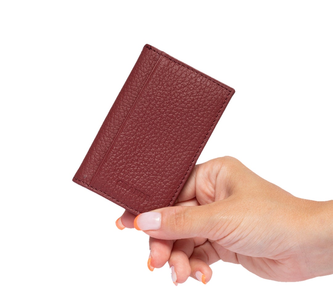 Burgundy Leather Slim Vertical Pocket Card Case, Woman Leather Card ...