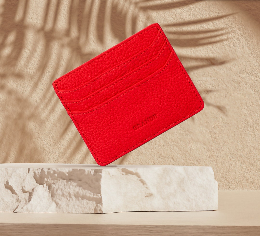 Red Leather Slim Card Holder, Woman Leather Card Case, Men Leather ...
