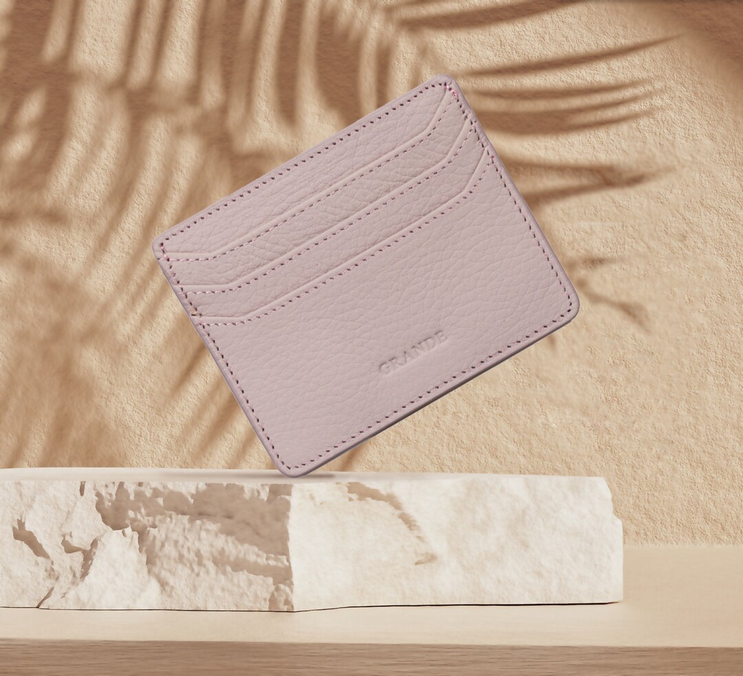 Pale Pink Leather Slim Card Holder, Woman Leather Card Case, Men ...