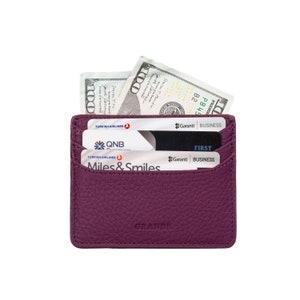 Purple Leather Slim Card Holder, Woman Leather Card Case, Men Leather ...
