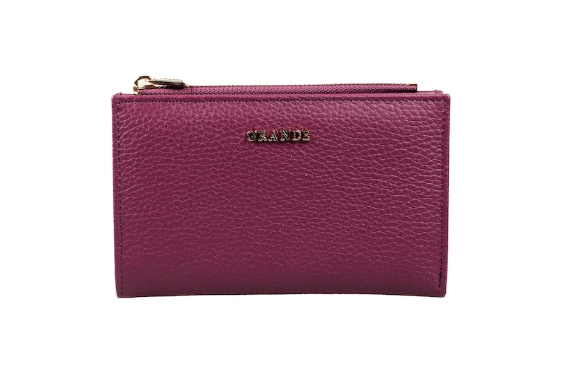 Purple Leather Bifold Wallet: Ladies Minimalist Zippered Purse - Etsy