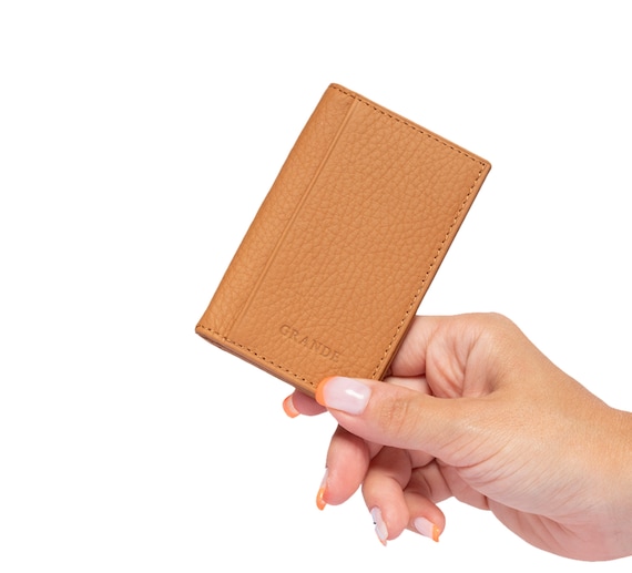 Camel Leather Slim Vertical Pocket Card Case, Woman L… - Gem