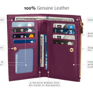 Purple Leather Bifold Wallet: Ladies Minimalist Zippered Purse - Etsy