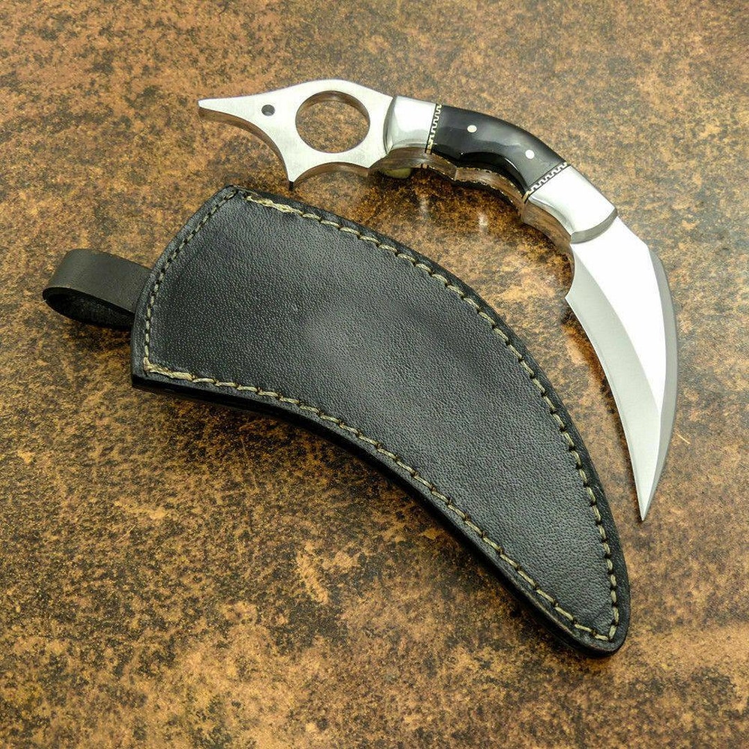 Handmade D2 Steel Karambit Knife With Cow Horn Handle, Leather Sheath ...