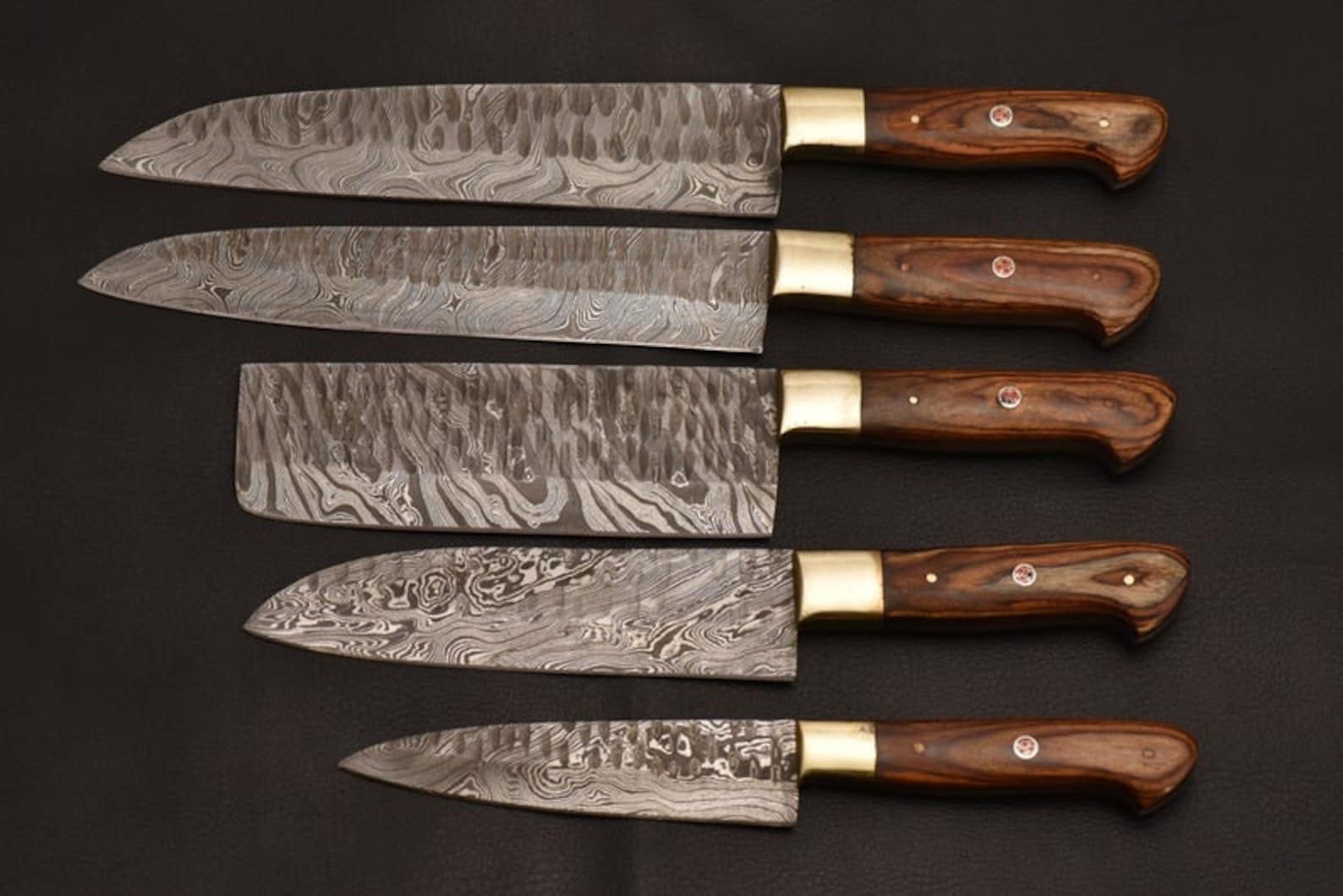 Beautifull Custom Handmade Chef Kitchen Knife Set lot of 5 With Leather ...