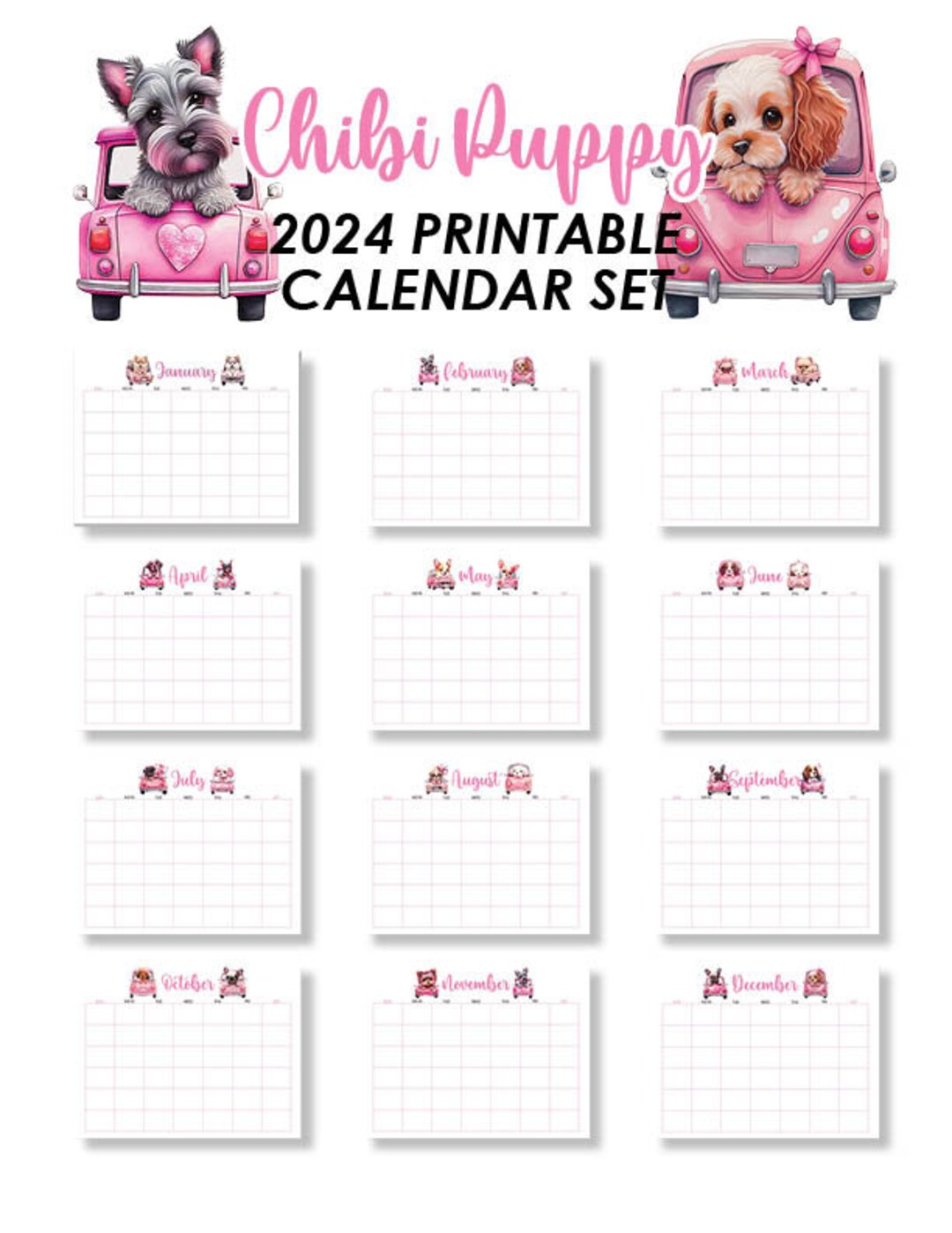 2023-2024 UNDATED Printable Chibi Puppy Calendar - Kawaii Calendar ...