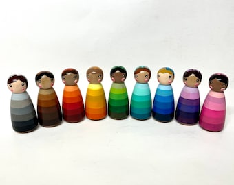 Multicultural Multiracial Rainbow Peg Person Dolls Set of 12 Montessori ...