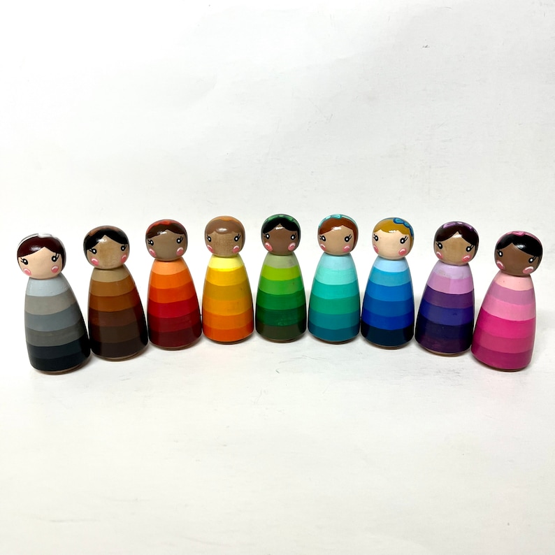Ombré Rainbow Peg Dolls Peg Doll Set of 9 - Etsy