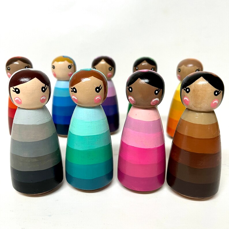 Ombré Rainbow Peg Dolls, Peg Doll Set of 9 - Etsy