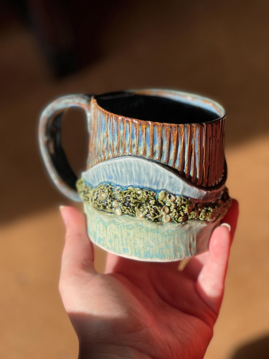 Mossy Mug, 12 Oz, Blue, Green, Teal, Brown, Blue-green, Handmade ...