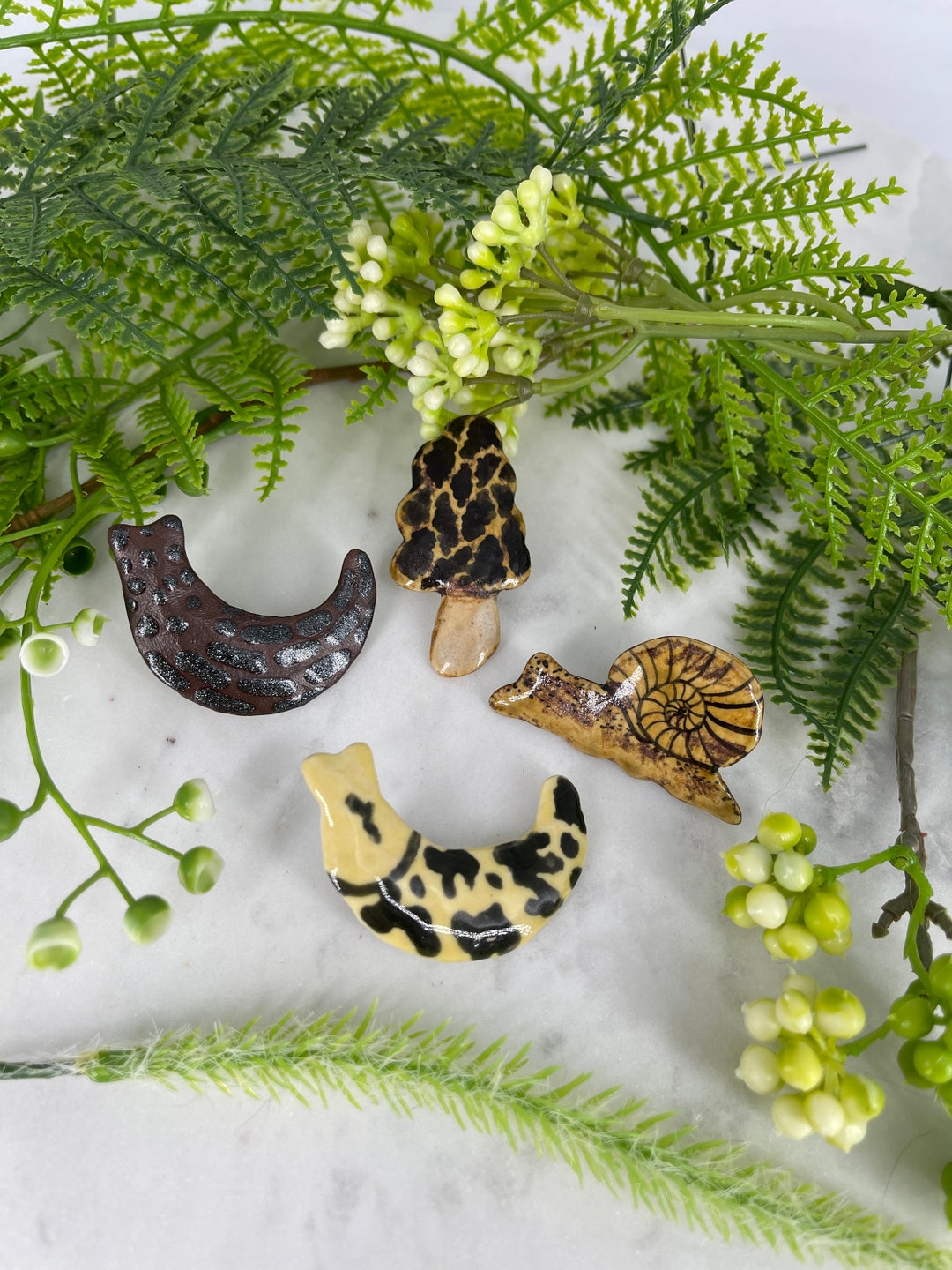 Handmade Ceramic Pin, Morel Mushroom, Slug, Snail - Etsy