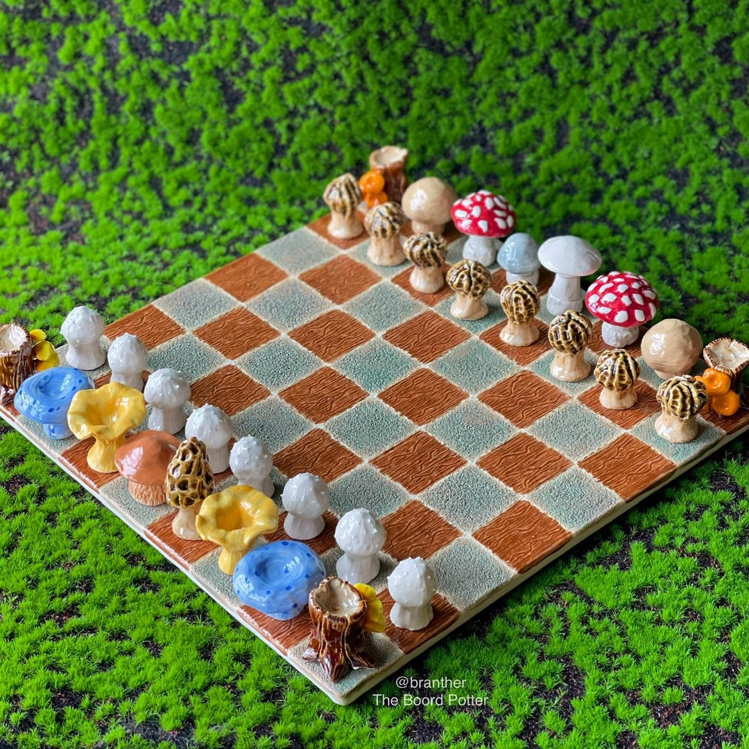 Mushroom Chess Set, Handmade Ceramic, Edible and Poisonous Mushroom Art ...