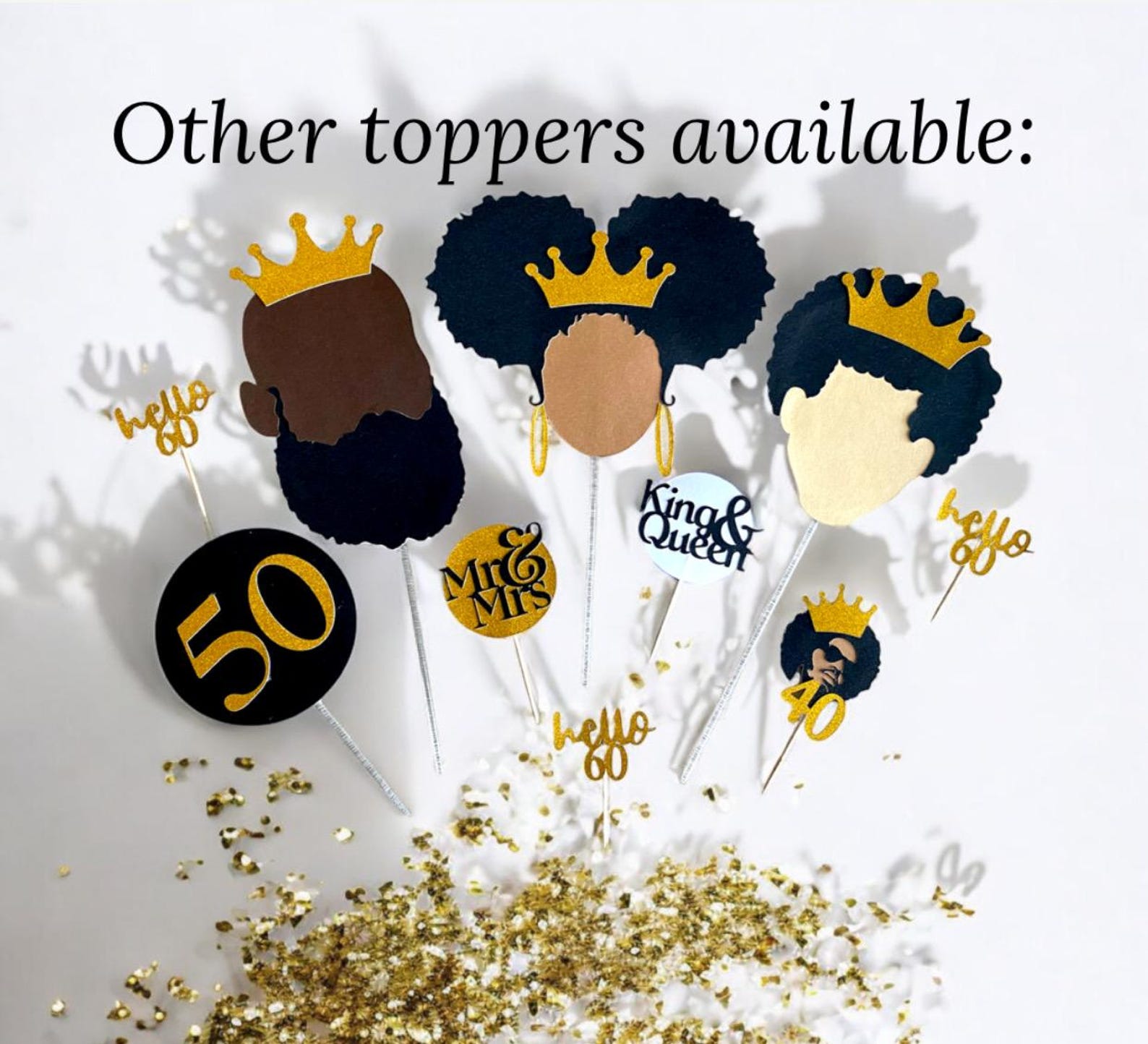 CUSTOM Number Cupcake Toppers Black Man Birthday Decorations Afro ...