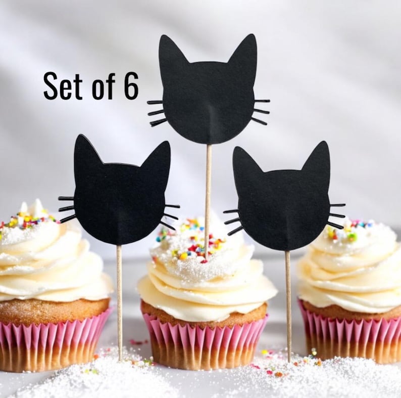 Cat Cupcake Toppers Cat Themed Party Set of 6 - Etsy