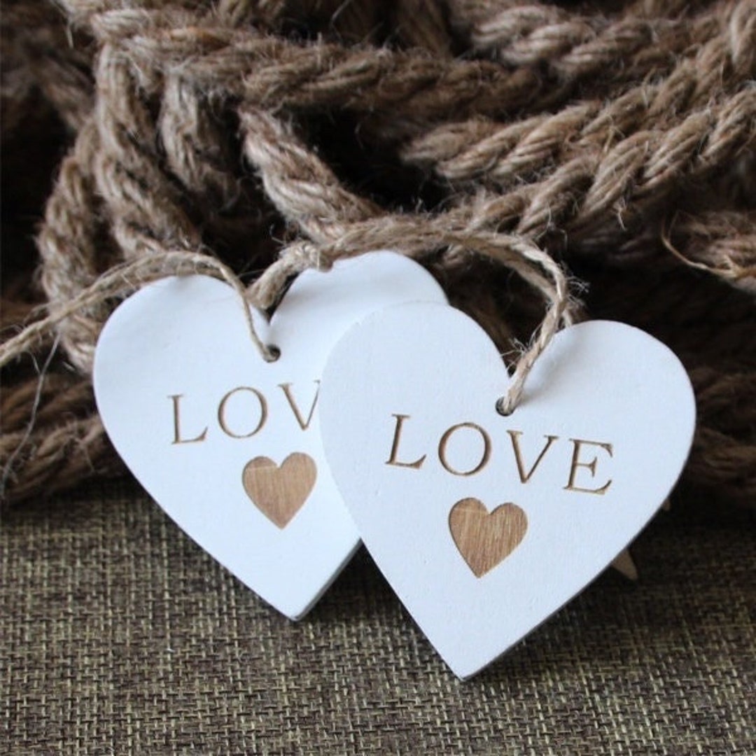 5 X Wooden Love Hearts With String to Hang Engraved 'love' and Heart ...