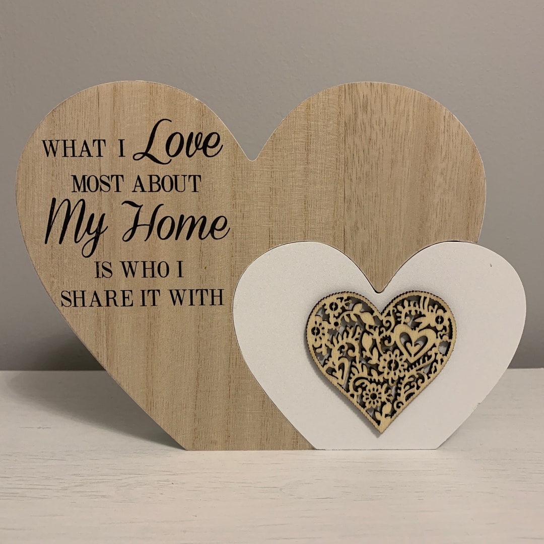 Wooden Heart Shaped Block What I Love Most About My Home is Who I Share ...