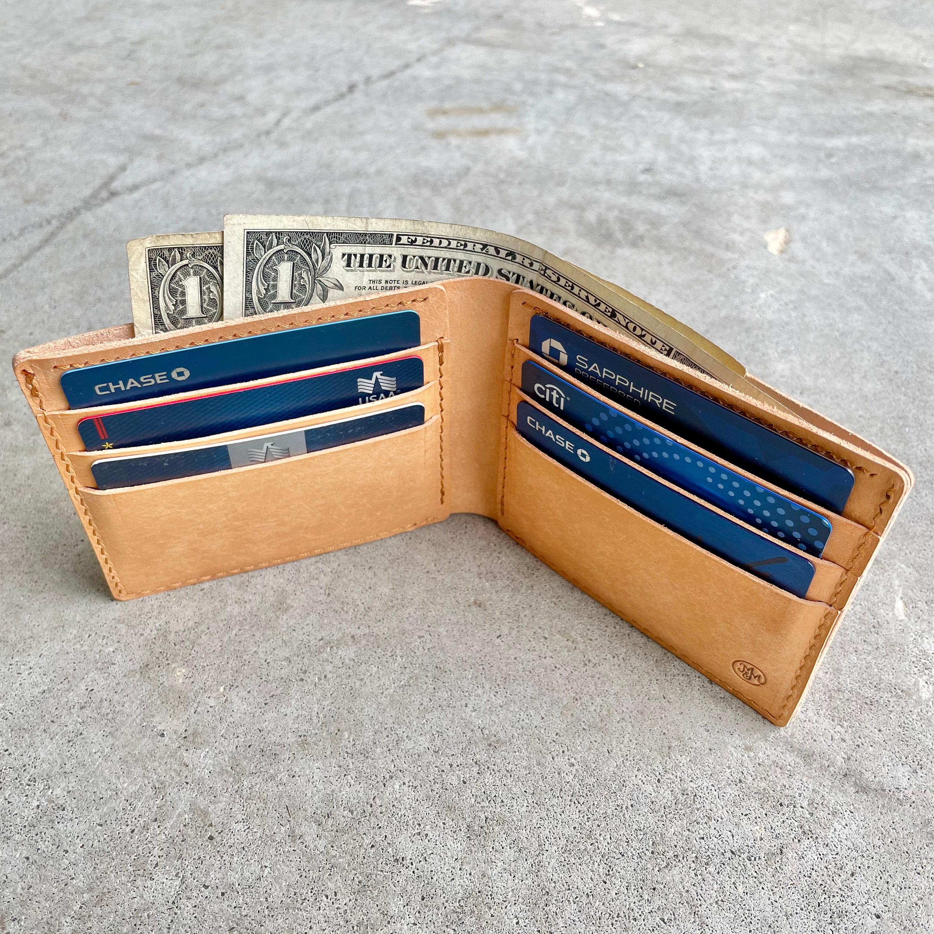 Leather Billfold Cash Slot Bifold Wallet Made in US Full Grain Leather ...