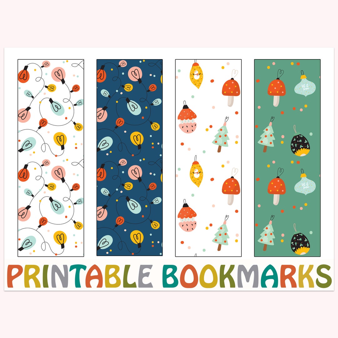 Festive Holiday Printable Bookmarks, 2x6 Christmas Ornaments Pattern ...