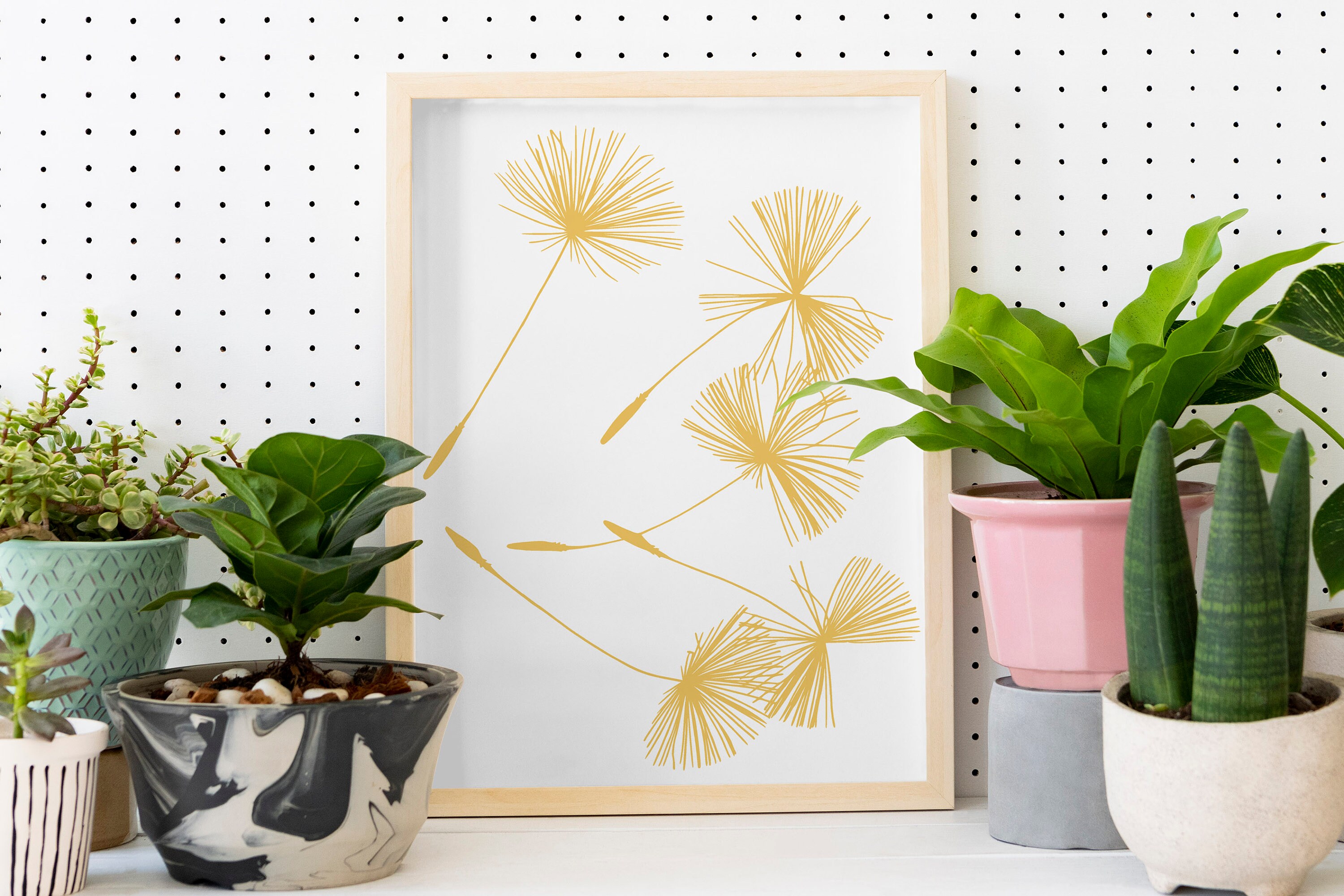 Yellow Floral Printable Line Art, Modern Dandelion Flowers, Digital ...