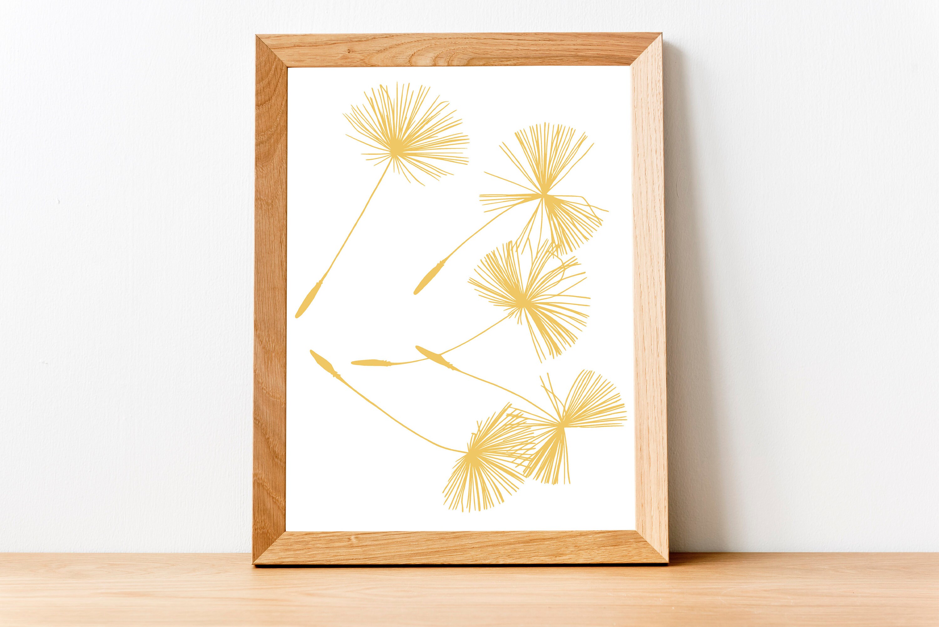 Yellow Floral Printable Line Art, Modern Dandelion Flowers, Digital ...