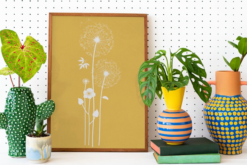 Mustard Yellow Dandelion Printable Floral Print Artwork | Etsy