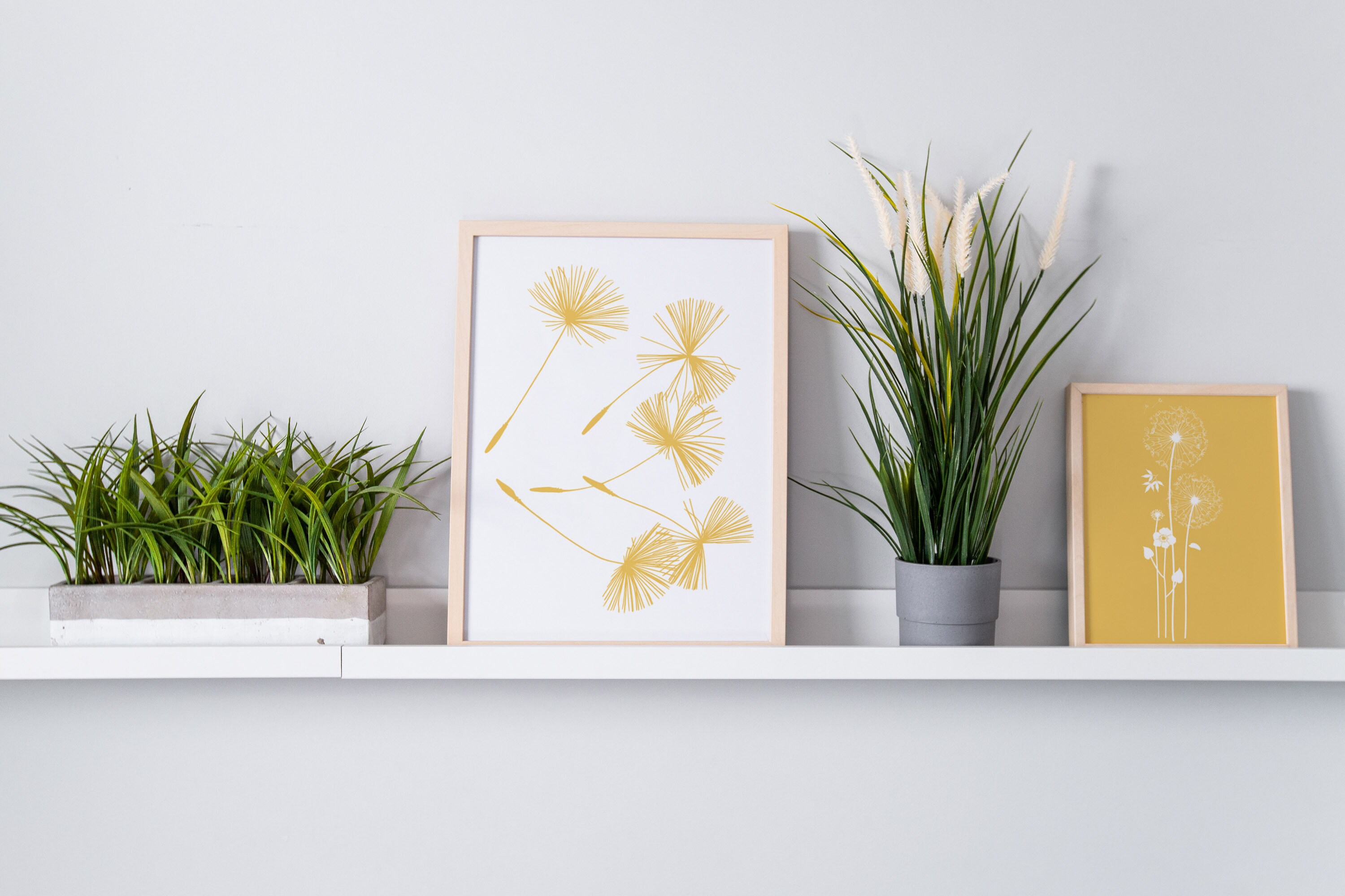 Yellow Floral Printable Line Art, Modern Dandelion Flowers, Digital ...