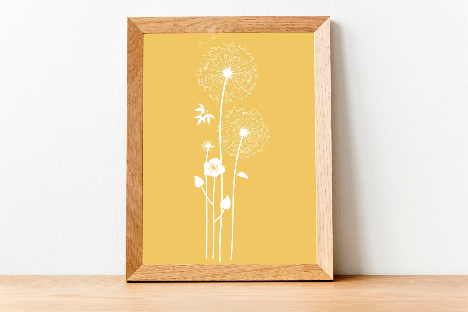 Mustard Yellow Dandelion Printable Artwork, Floral Digital Download ...