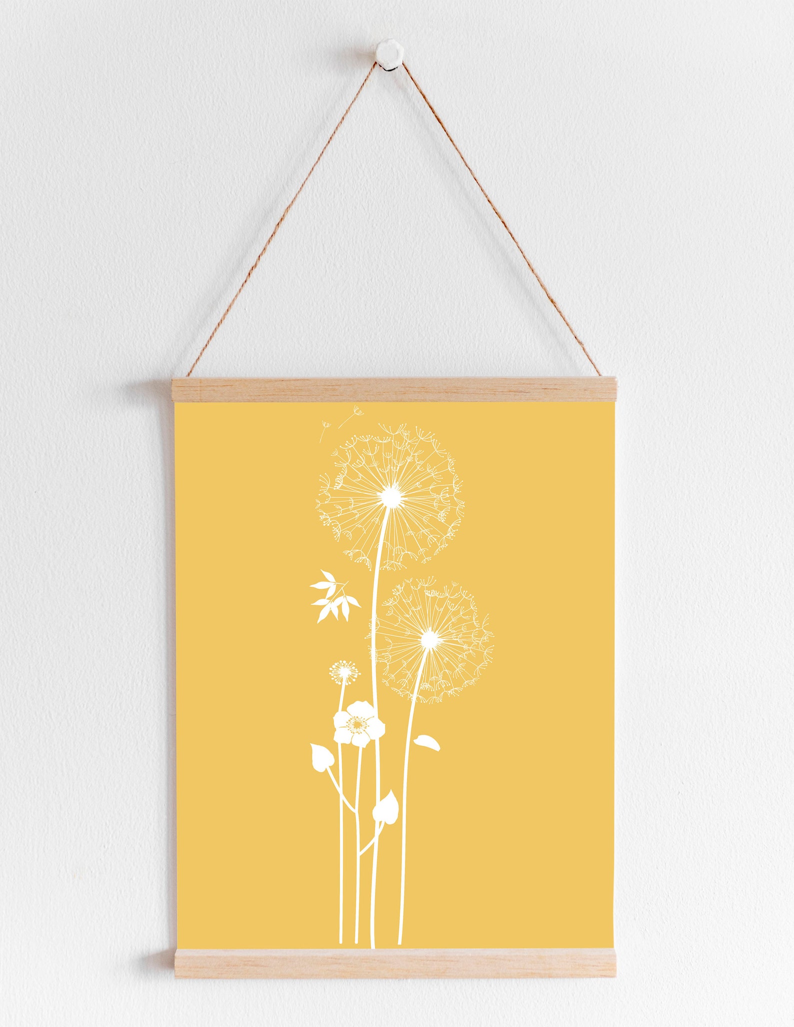Mustard Yellow Dandelion Printable Artwork, Floral Digital Download ...