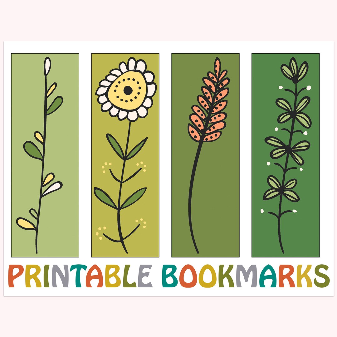 Printable Floral Bookmarks, 2x6 Green & Yellow Spring Flowers Page ...